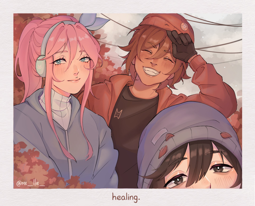 Safebooru - 1girl 2boys alternate costume alternate hairstyle aubrey (faraway) (omori) aubrey ...