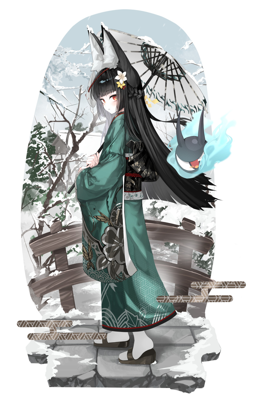 Safebooru - 1girl absurdres alternate costume animal ears black hair blunt bangs blush fox ears ...