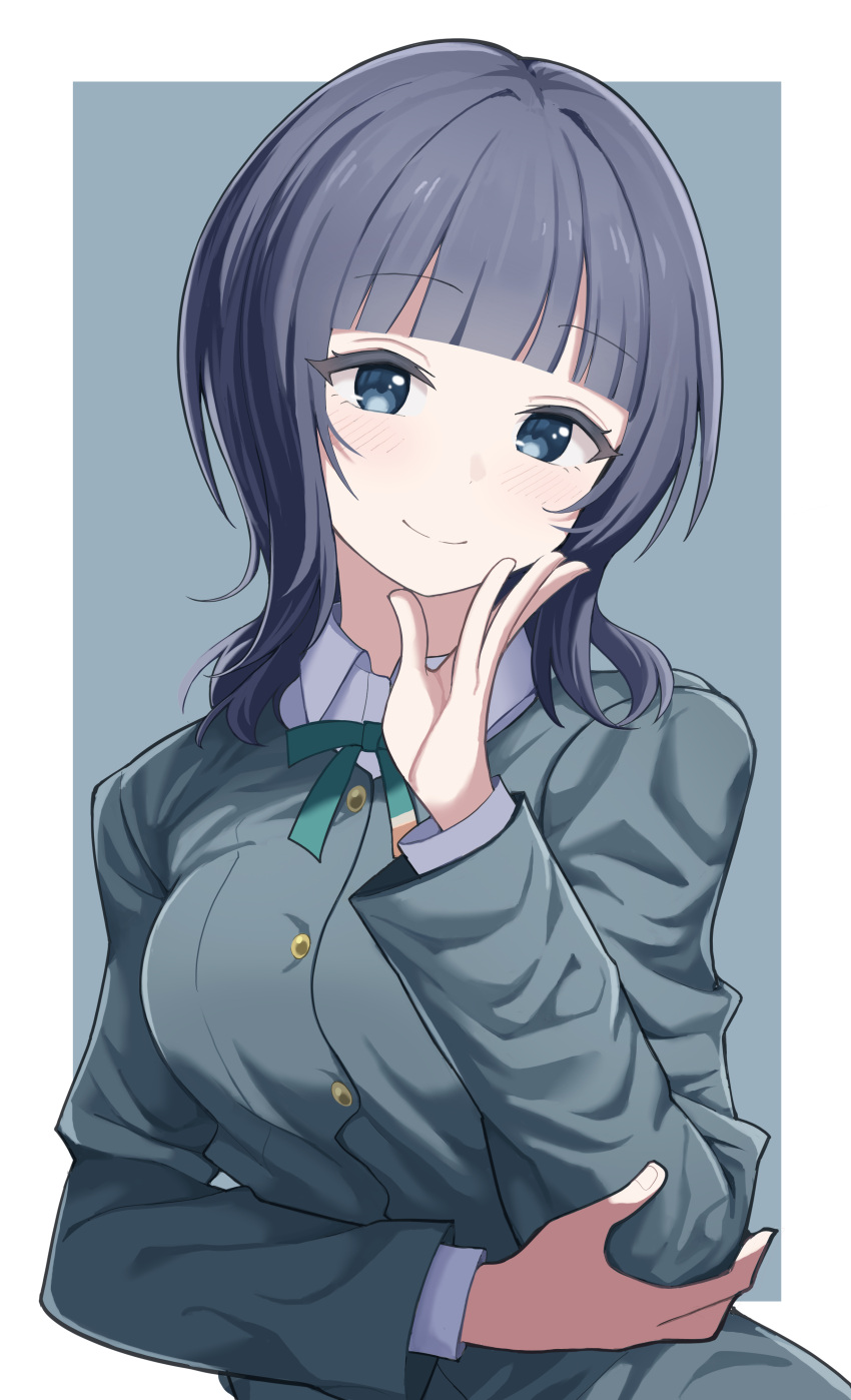 Safebooru - 1girl absurdres asaka karin black hair black jacket blue eyes blunt bangs blush ...