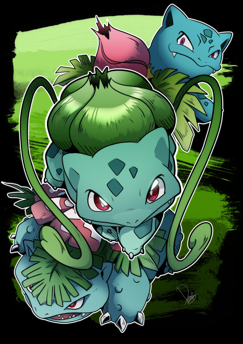 Safebooru - absurdres black border border bright pupils bulbasaur claws commentary dormin-dim ...
