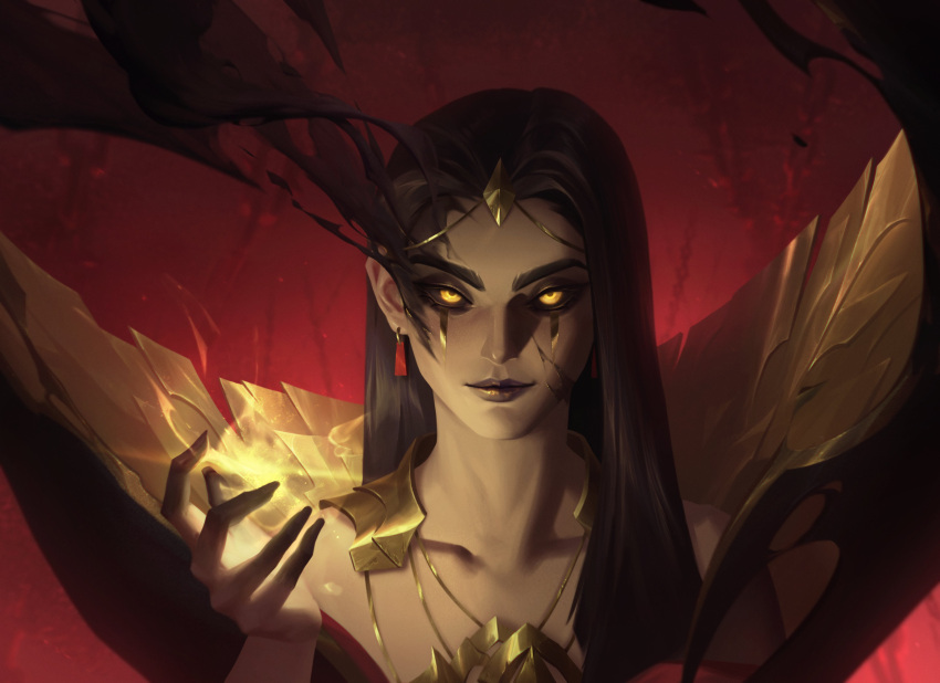 Safebooru - 1girl absurdres bare shoulders black sclera breasts closed mouth collarbone colored ...