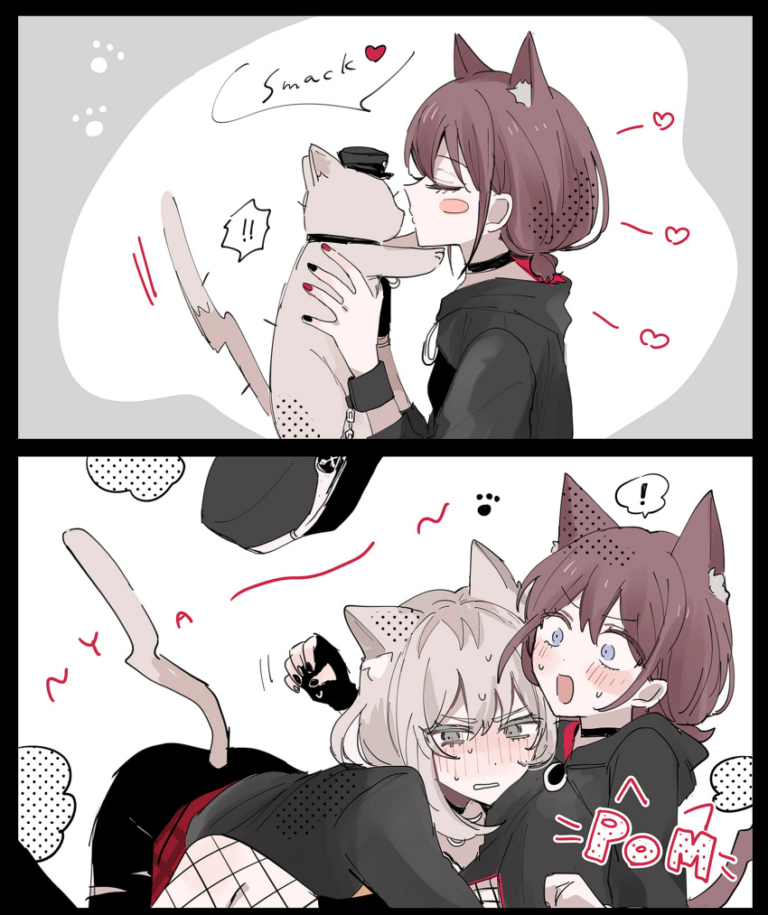 Safebooru - 2girls animal ears animalization black choker black jacket black nails blue eyes ...