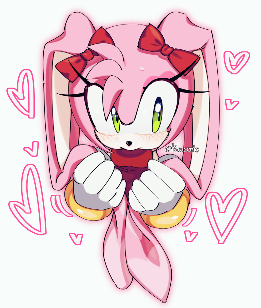 Safebooru - 1girl alternate species amy rose animal ears blush bow commentary cropped torso ...