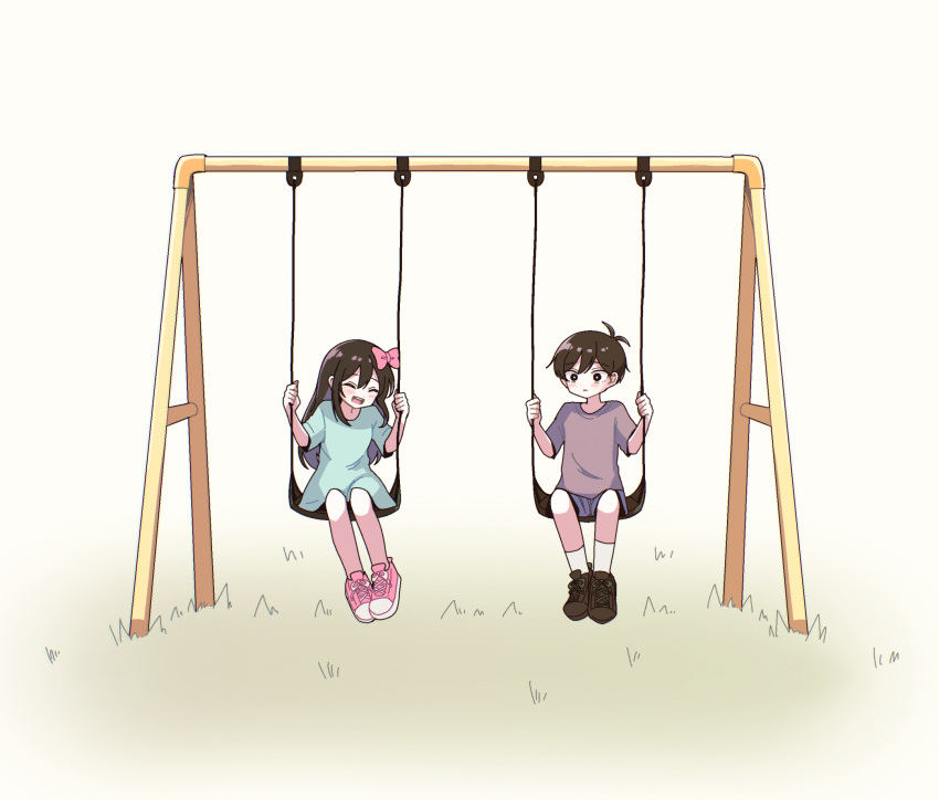 Safebooru - 1boy 1girl aged down antenna hair aubrey (faraway) (omori) aubrey (omori) black eyes ...