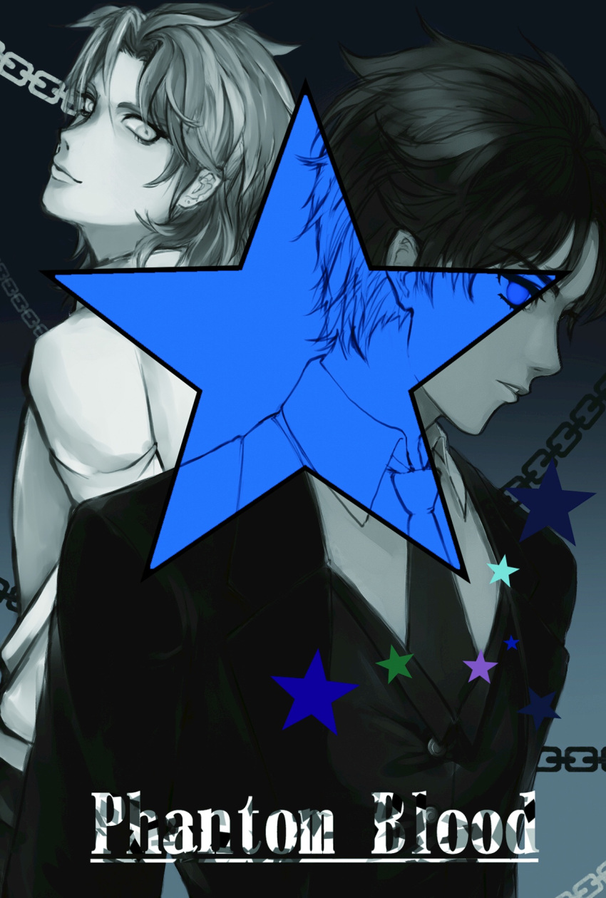 Safebooru - 2boys birthmark chains dio brando formal greyscale highres ...