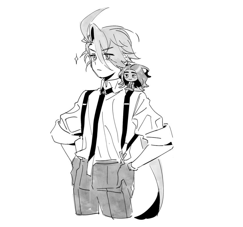 Safebooru - 2girls ahoge androgynous chibi collared shirt cowboy shot ...