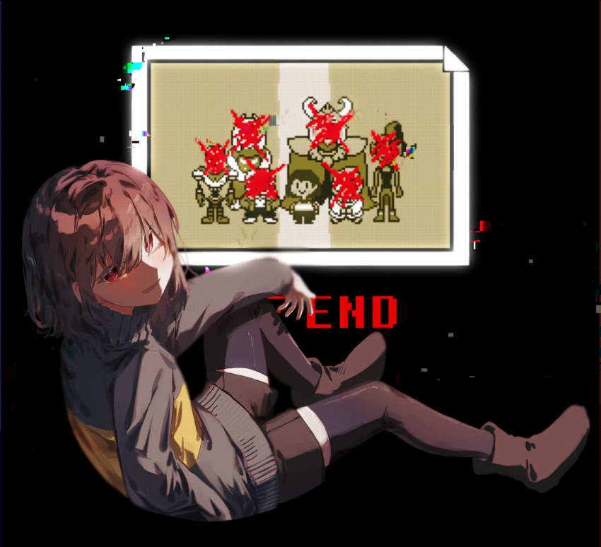 Safebooru - 1other ankle boots arm rest black thighhighs boots brown ...