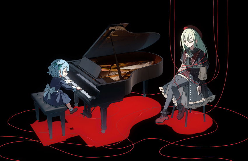 Safebooru - 2girls ascot back bow bang dream! bang dream! it's mygo!!!!! beret black background ...