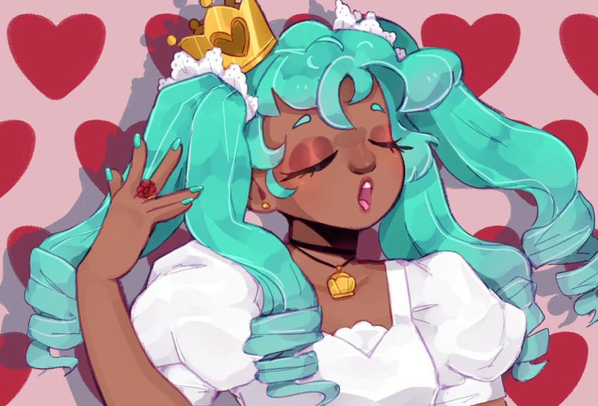 Safebooru - 1girl alternate skin color aqua hair blacktober blue hair closed eyes dark-skinned ...