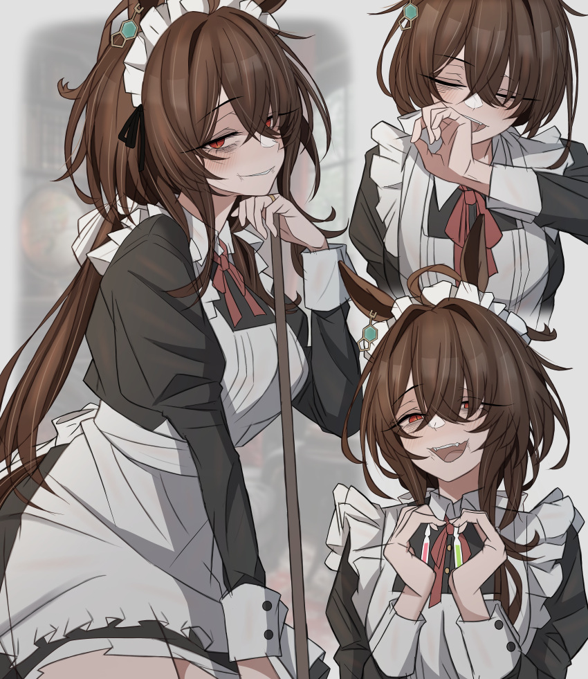 Safebooru - 1girl absurdres agnes tachyon (umamusume) apron black shirt bow bowtie broom brown ...