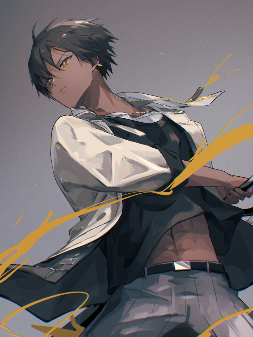 Safebooru - 1boy abs akahito (akaironotanin) arknights belt black belt black hair black shirt ...