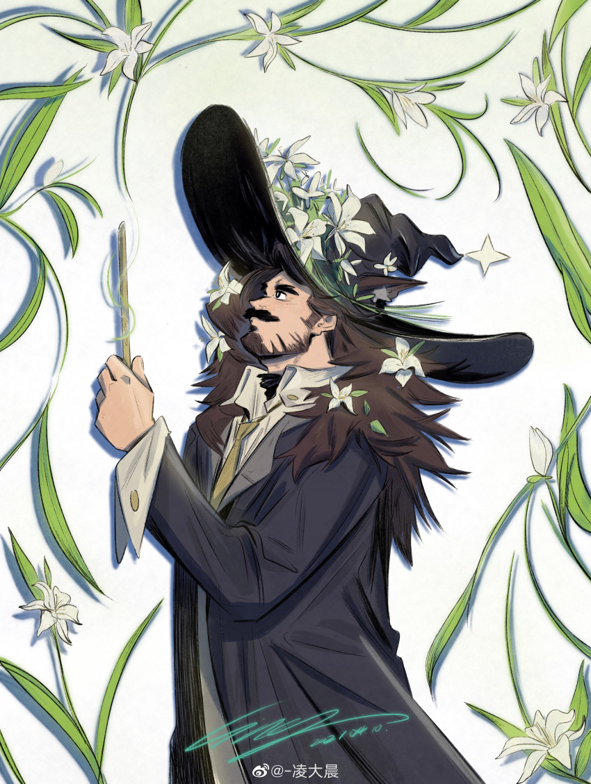 Safebooru - 1boy absurdres beard black coat brown hair chen ling closed mouth coat commentary ...