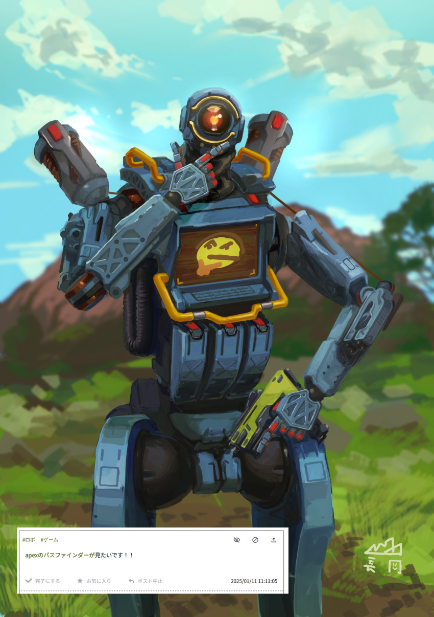 Safebooru - 1boy absurdres alternator apex legends clouds emoji grass ...