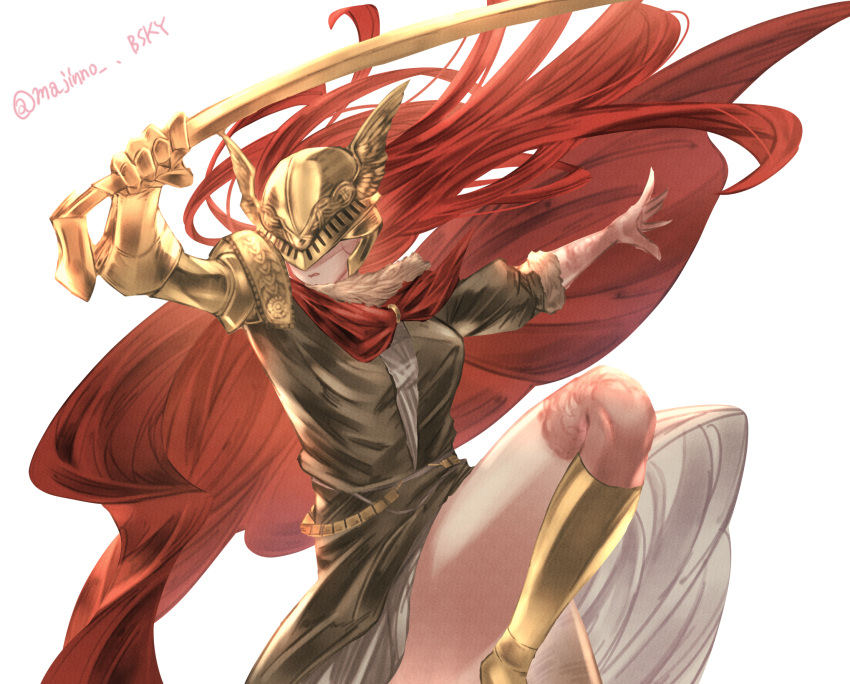 Safebooru - 1girl amputee armor cape closed mouth covered eyes dress ...