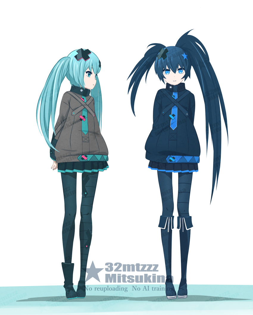 Safebooru - 2girls 32zzz artist logo artist name bandaged leg bandages black bandages black ...