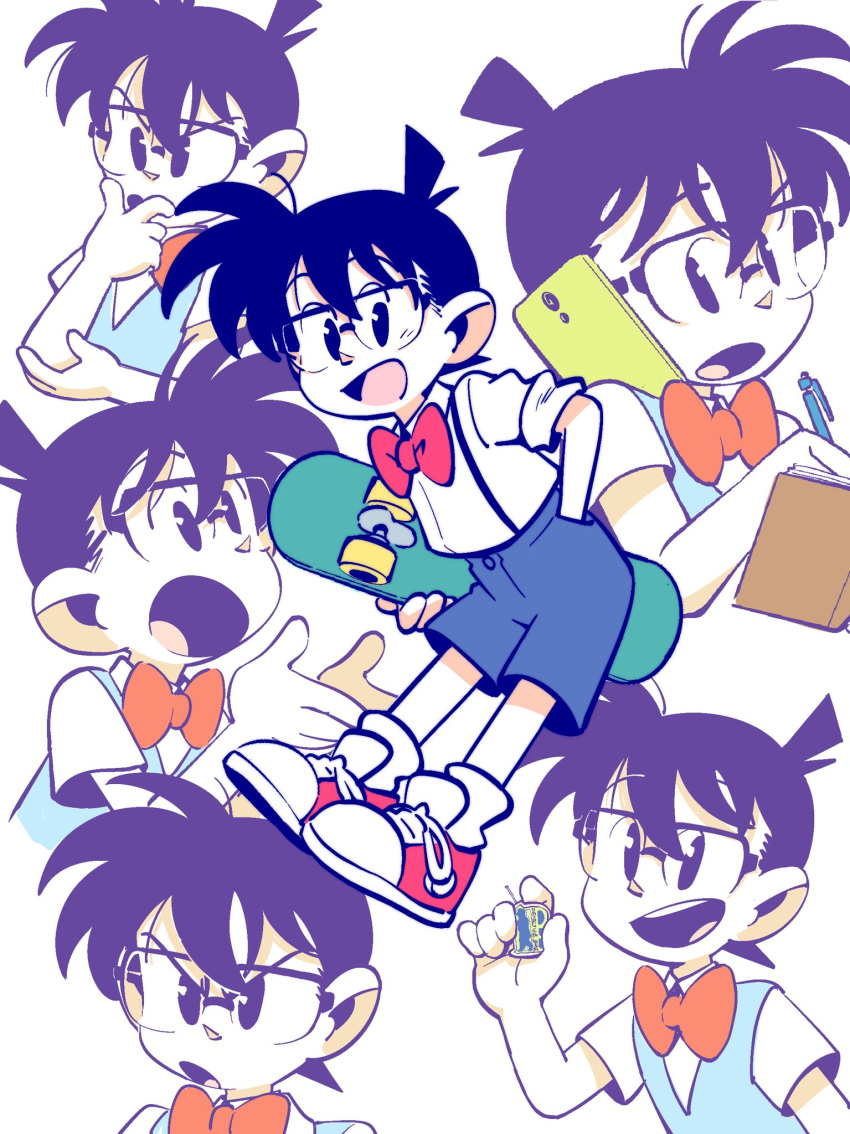 Safebooru - bleu calire blue hair blue shorts bow bowtie edogawa conan glasses hand in pocket ...