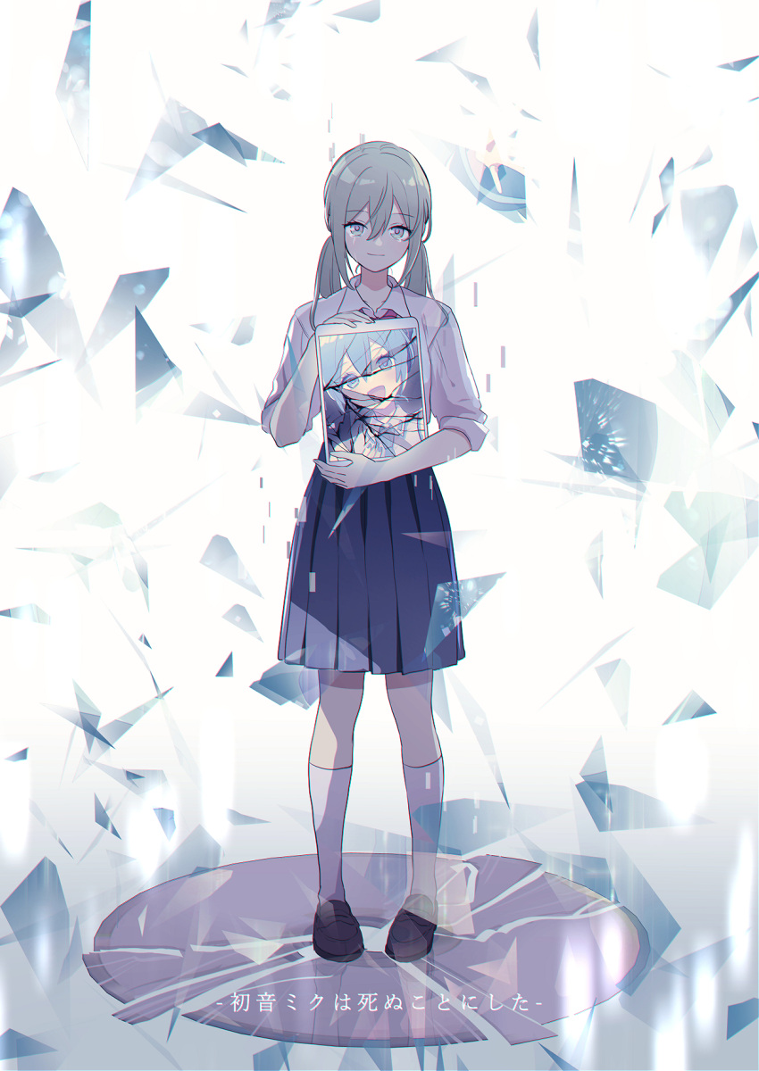 Safebooru - 1girl blue eyes blue skirt closed mouth collared shirt crying crying with eyes open ...