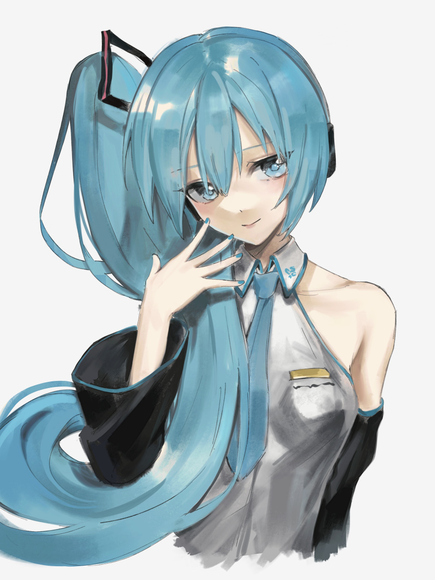 Safebooru - 1girl absurdres arm at side bare shoulders black sleeves ...