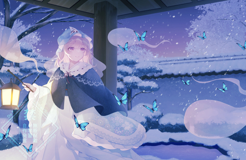 Safebooru - 1girl absurdres black capelet blue butterfly blue kimono ...