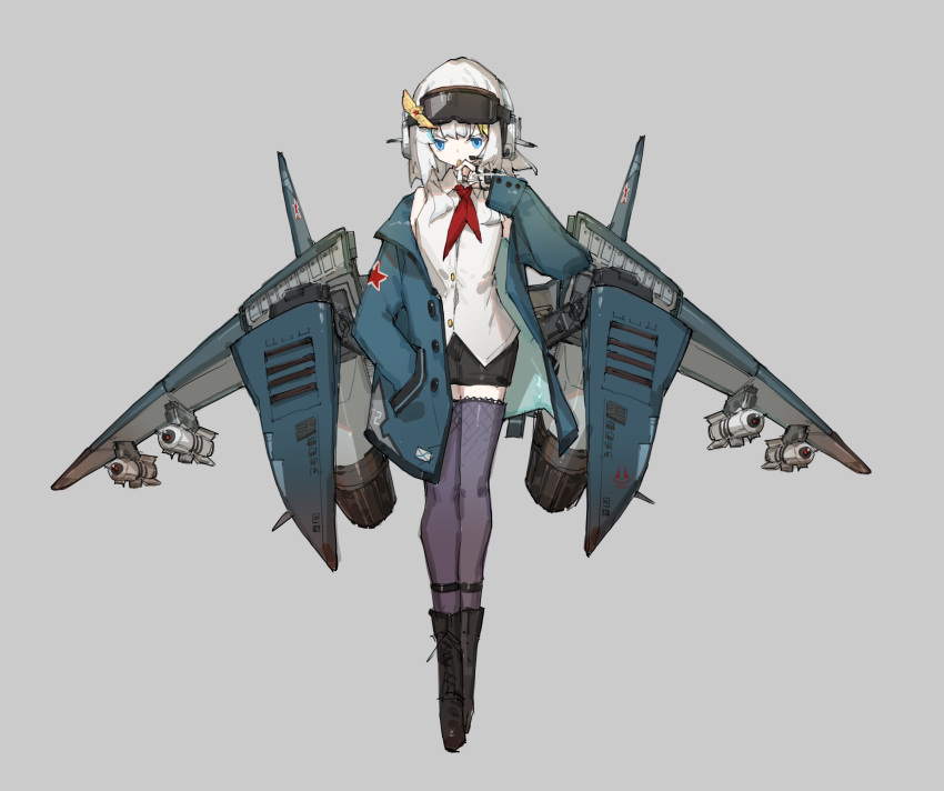 Safebooru - 1girl aircraft airplane blue eyes boots cigarette cross ...