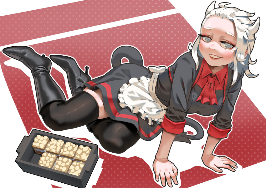 Safebooru - 1girl absurdres apron ascot black footwear black shirt black thighhighs boots ...