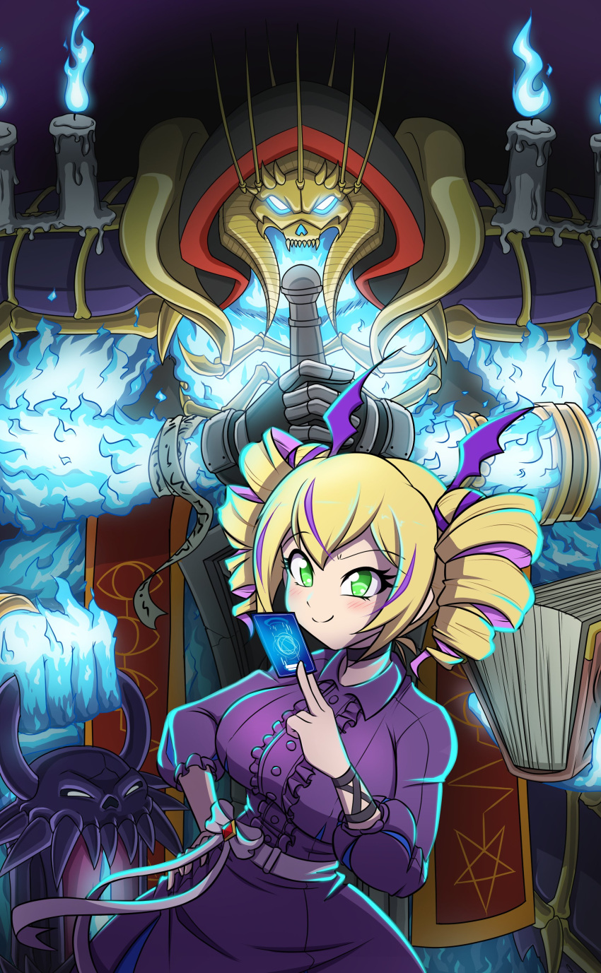 Safebooru - 1boy 1girl absurdres blonde hair blue fire blush breasts ...