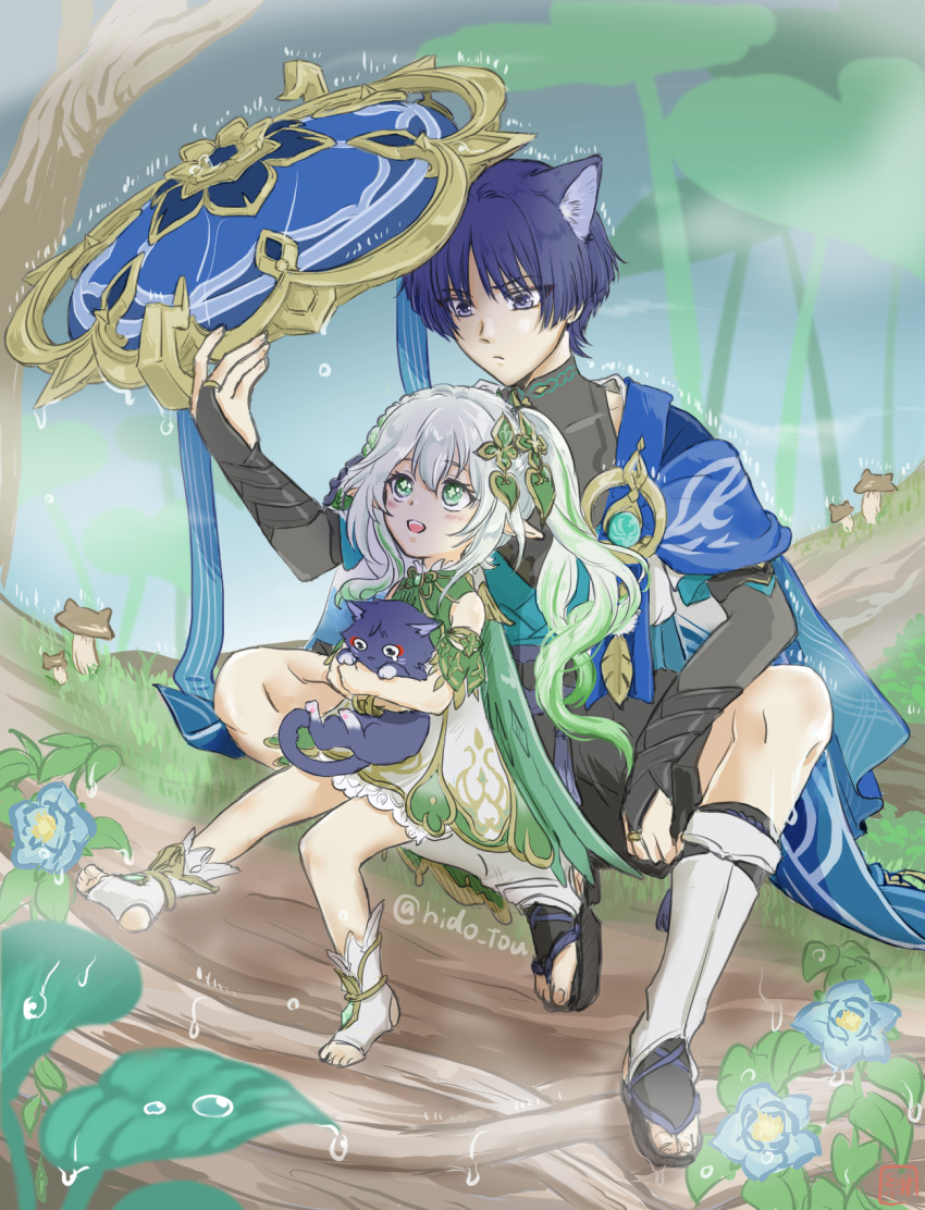 Safebooru - 1boy 1girl anemo symbol (genshin impact) animal animal ear fluff animal ears ...