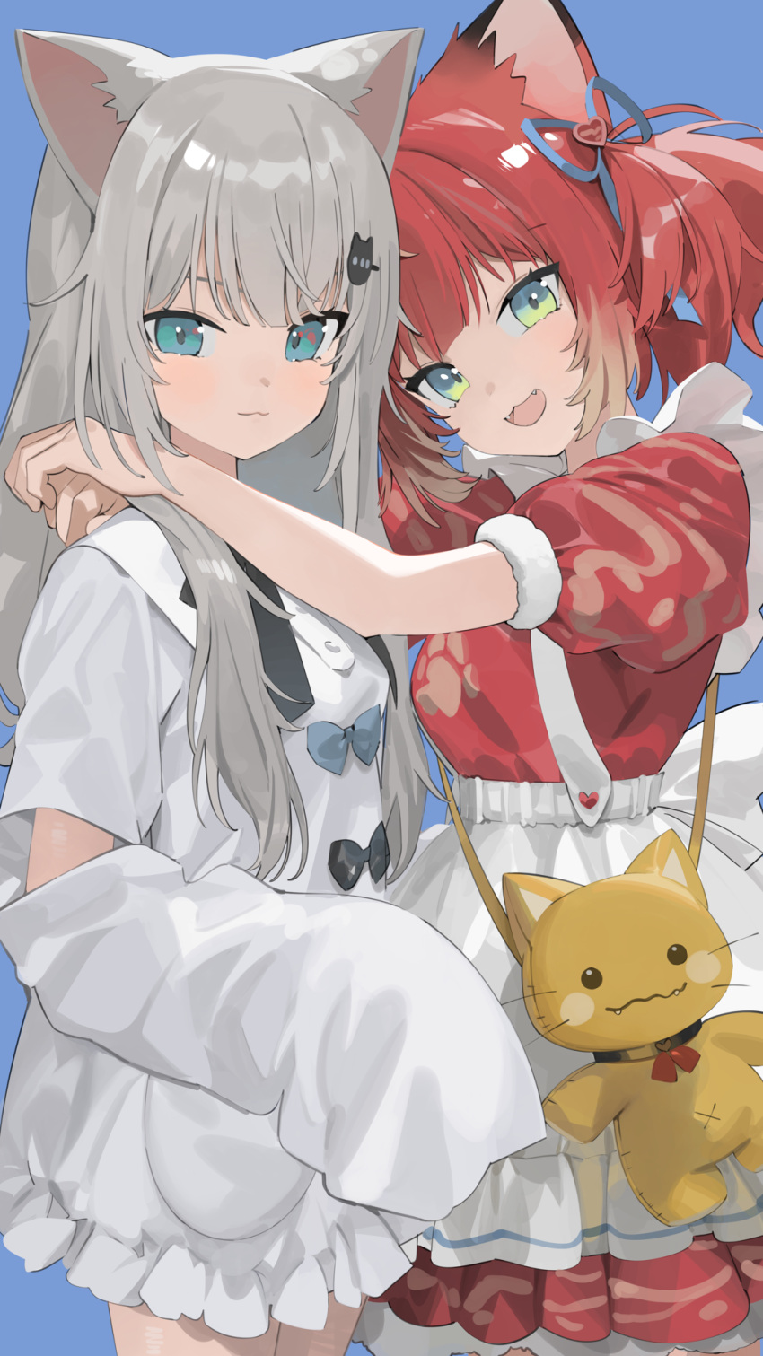 Safebooru - 2girls :3 akami karubi animal bag animal ears apron arm ...