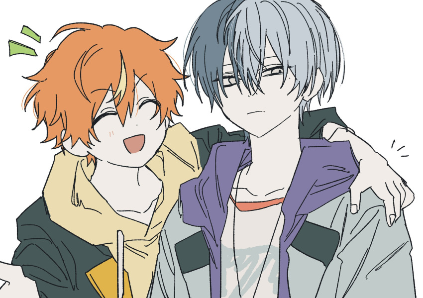 Safebooru - 2boys :d aoyagi touya arm around waist blue hair closed eyes closed mouth ...