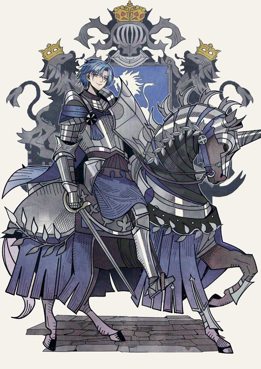 Safebooru - 1boy 1other ahoge alain (unicorn overlord) armor barding ...