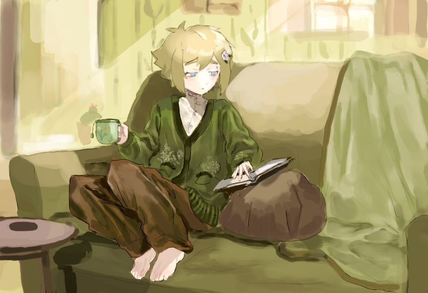 Safebooru - 1boy alternate costume antenna hair backpack bag barefoot basil (faraway) (omori ...