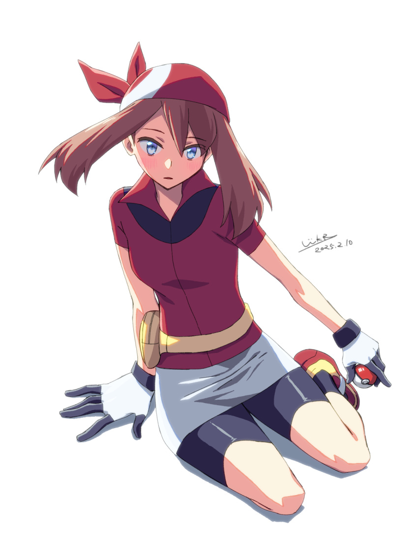 Safebooru - 1girl bandana bike shorts black gloves black shorts blue eyes blush brown hair dated ...