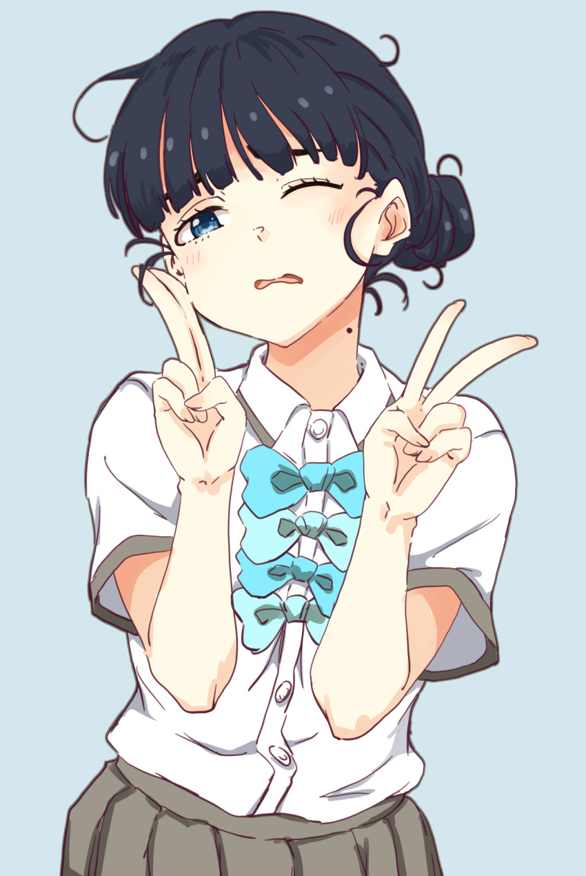 Safebooru - 1girl aqua bow aqua bowtie basori tiara black hair blue background blue bow blue ...