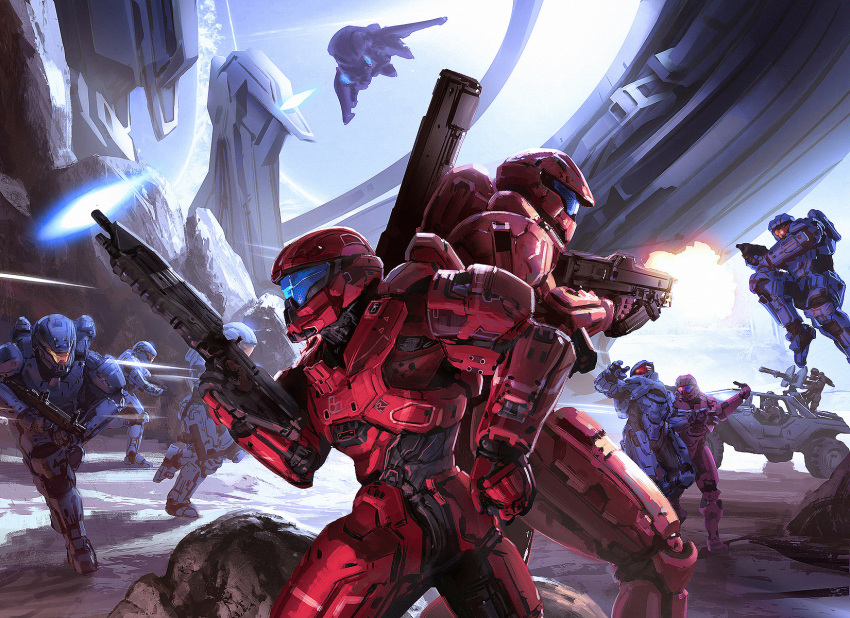 Safebooru - 6+others armor assault rifle assault visor banshee (halo ...