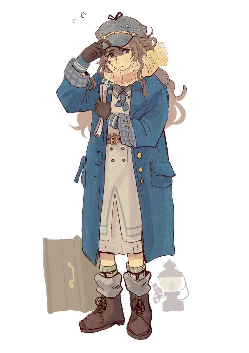 Safebooru - 1girl absurdres belt black gloves blue coat blue eyes blue neckerchief brown boots ...