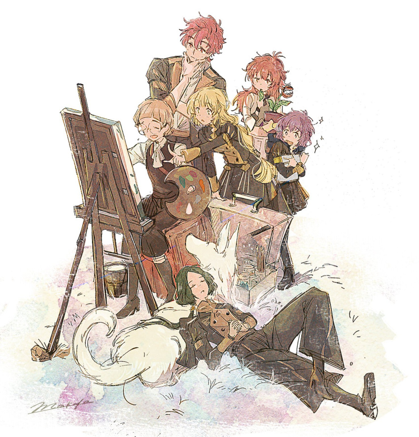 Safebooru - 3boys 3girls animal ascot bernadetta von varley black pants ...