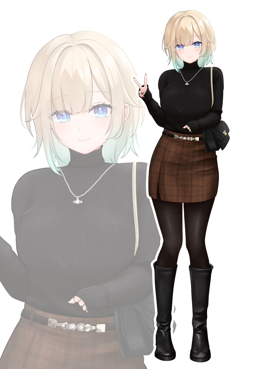 Safebooru - 1girl absurdres aizawa ema aqua hair bag belt black belt black boots black pantyhose ...