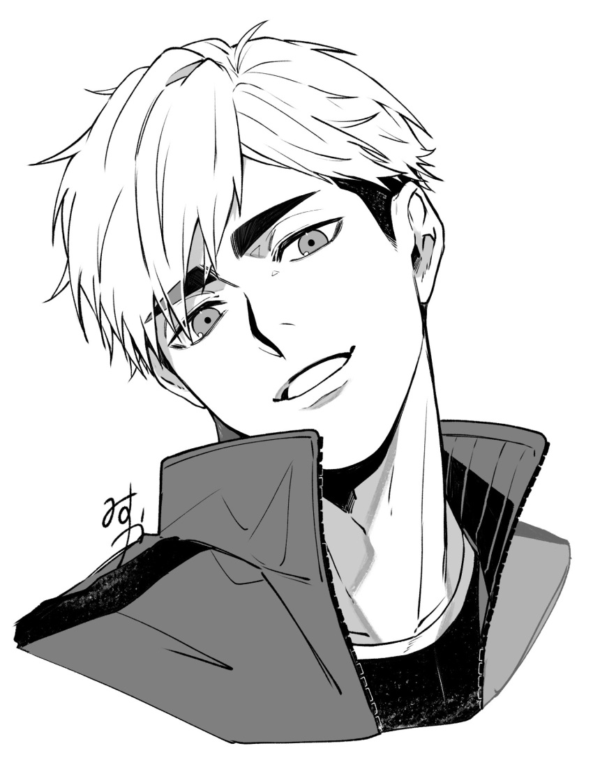 Safebooru - 1boy collared jacket commentary request crew neck cropped ...