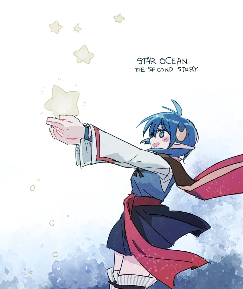 Safebooru - 1girl :d ahoge blue eyes blue hair blush stickers cape crescent crescent hair ...
