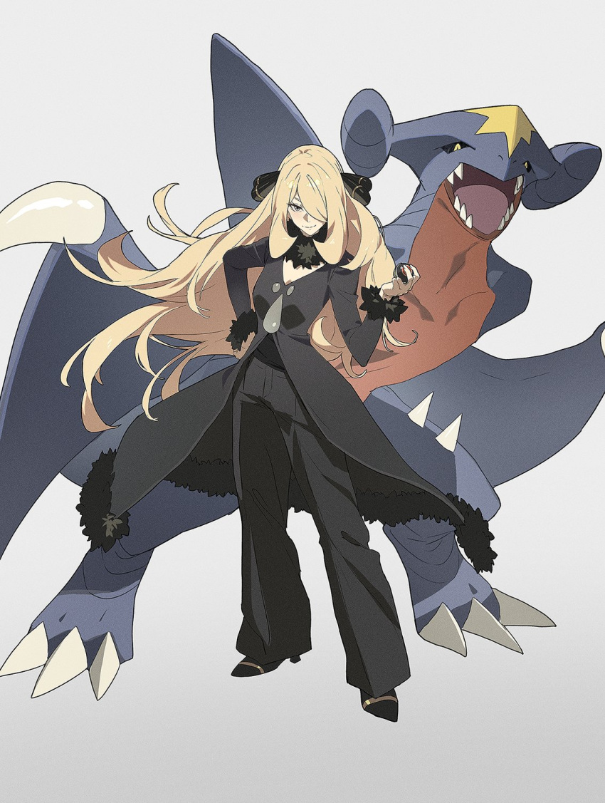 Safebooru - 1girl black coat black pants black ribbon blonde hair coat cynthia (pokemon) daniel ...