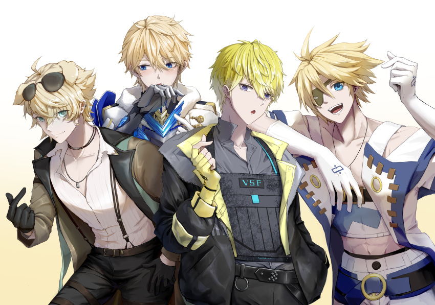 Safebooru - 4boys abs absurdres ahoge ambience synesthesia animal ears arknights arm strap armor ...