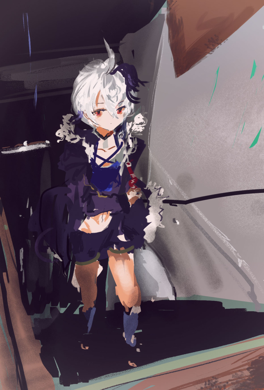 Safebooru - 1girl ahoge black choker blue shirt boots choker closed ...