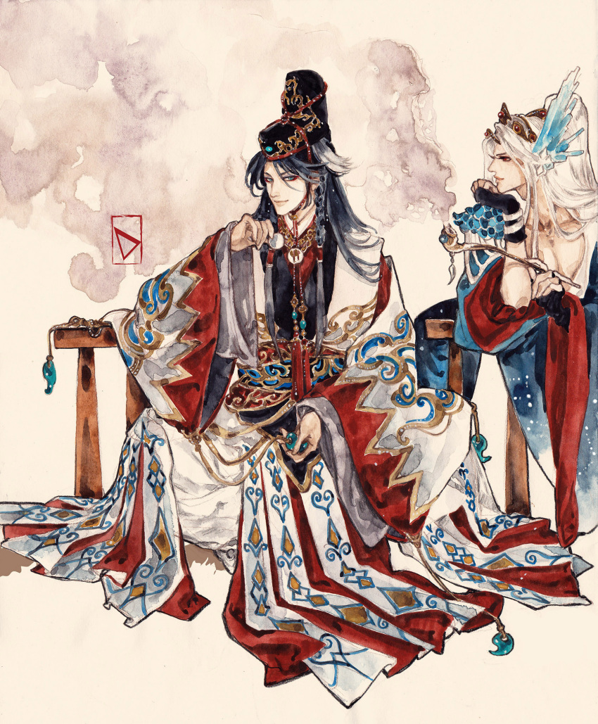 Safebooru - 2boys black gloves black hair black hat blue eyes blue ...