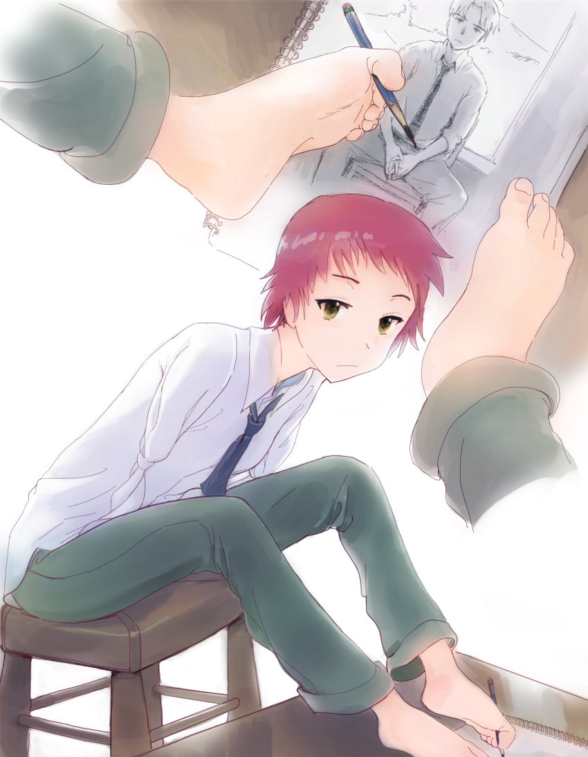 Safebooru - 1girl absurdres amputee armless amputee barefoot blue necktie closed mouth collared ...