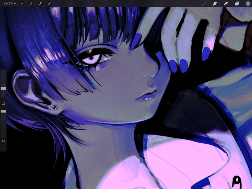 Safebooru - 1girl art program in frame bad id bad twitter id black background close-up closed ...