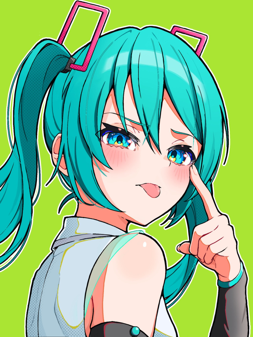 Safebooru - 1girl aqua eyes aqua hair aqua stripes bare shoulders black ...