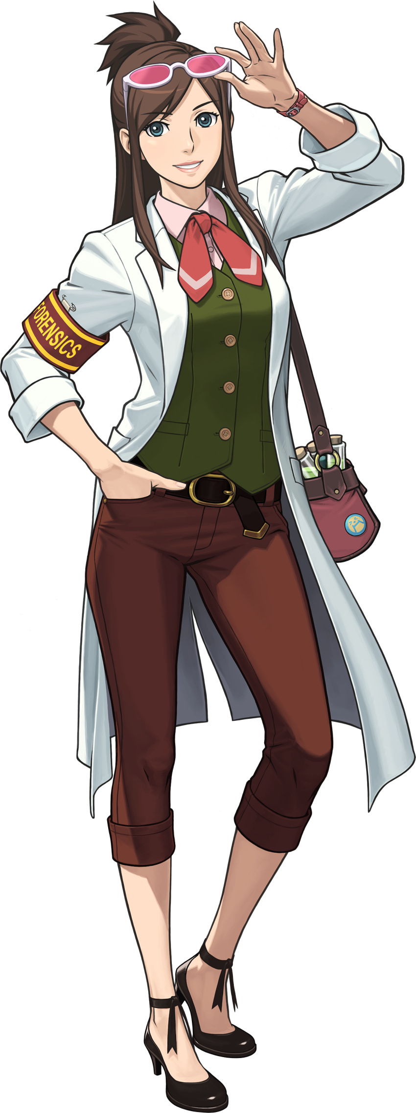 Safebooru - 1girl absurdres ace attorney bag black shoes blue eyes brown bag brown hair brown ...