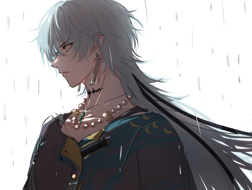 Safebooru - 1boy absurdres bead necklace beads black shirt chinese commentary collarbone ...