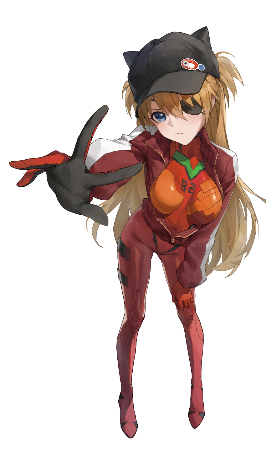 Safebooru - 1girl absurdres animal ear headwear baseball cap black gloves blue eyes breasts ...