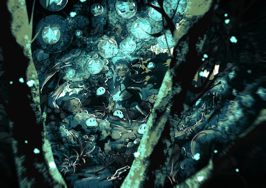 Safebooru - 1girl arm up artist request blue theme bow bowtie braid ...